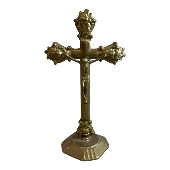 Vintage | Accents | Vintage Ornate Brass Altar Cross Standing Catholic ...